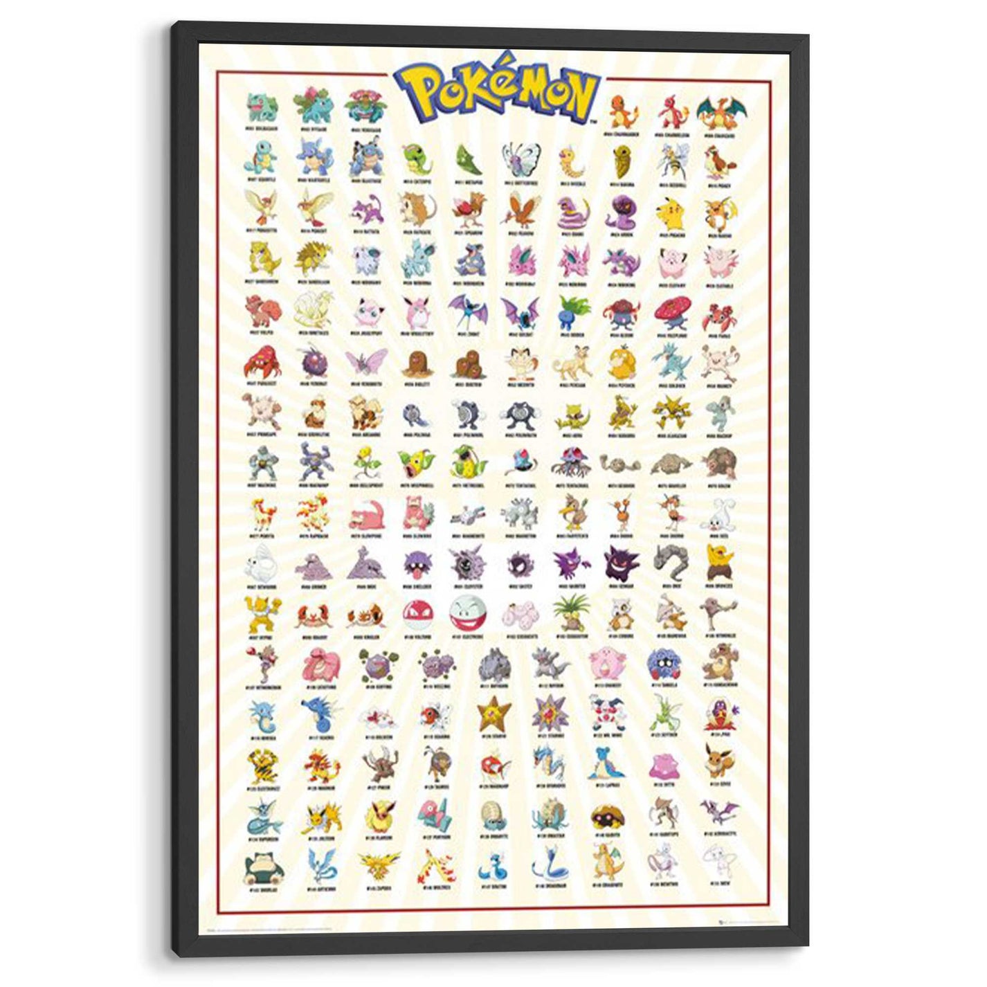 Framed poster Pokemon - kanto 151 english 94x63 – Orangewallz